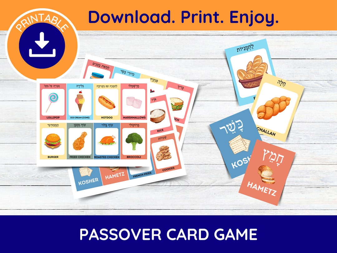 Passover Card Game - Matzah War, Hebrew Flash Cards, Hebrew Activity ...