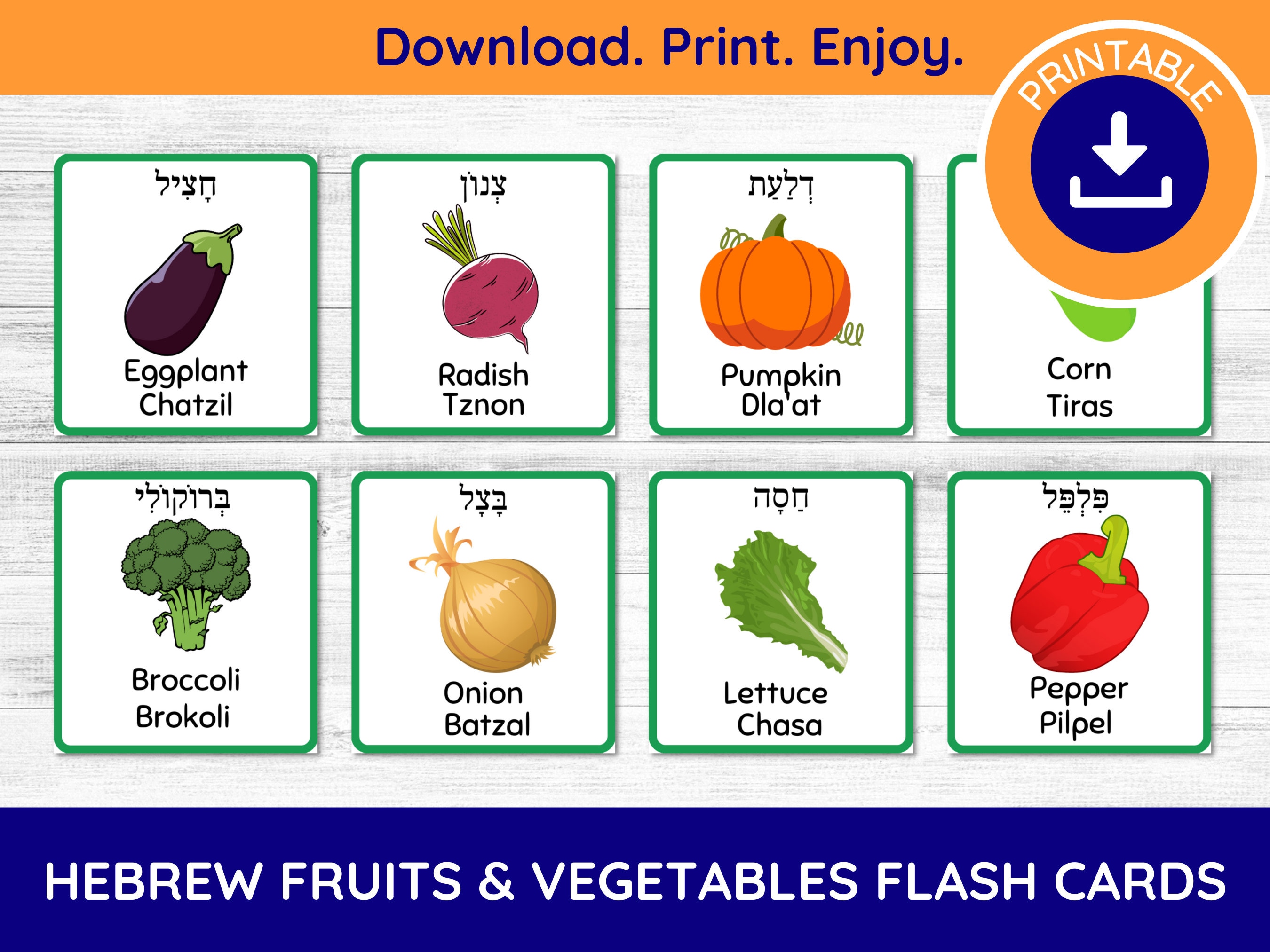 Hebrew Fruit & Vegetable Flash Cards Hebrew Flash Cards - Etsy