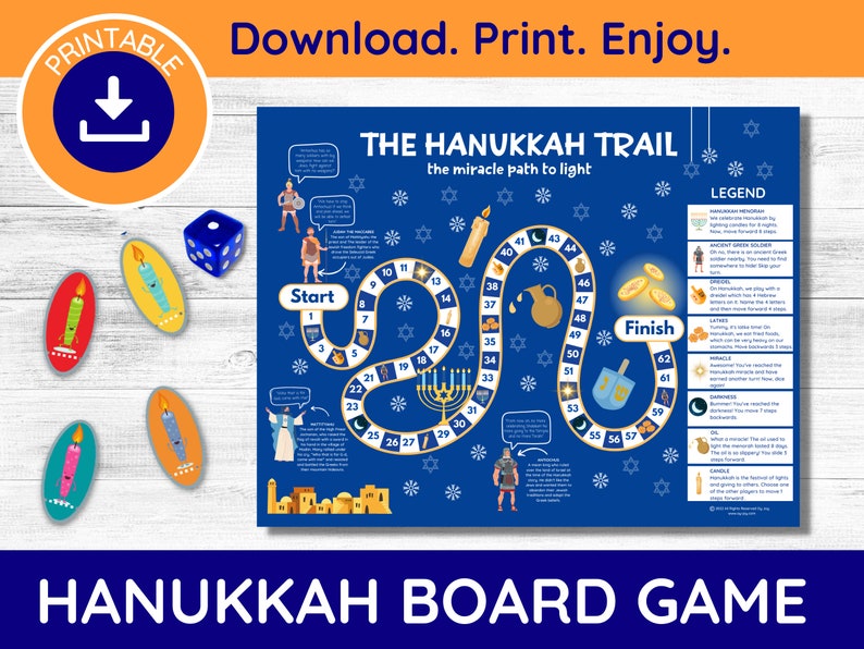 Printable Hanukkah Board Game, Hanukkah Games, Chanukah Games, Hanukkah ...