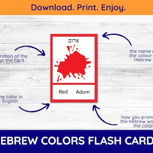 Hebrew Colors Flash Cards Hebrew Flash Cards Learn Your Colors in ...