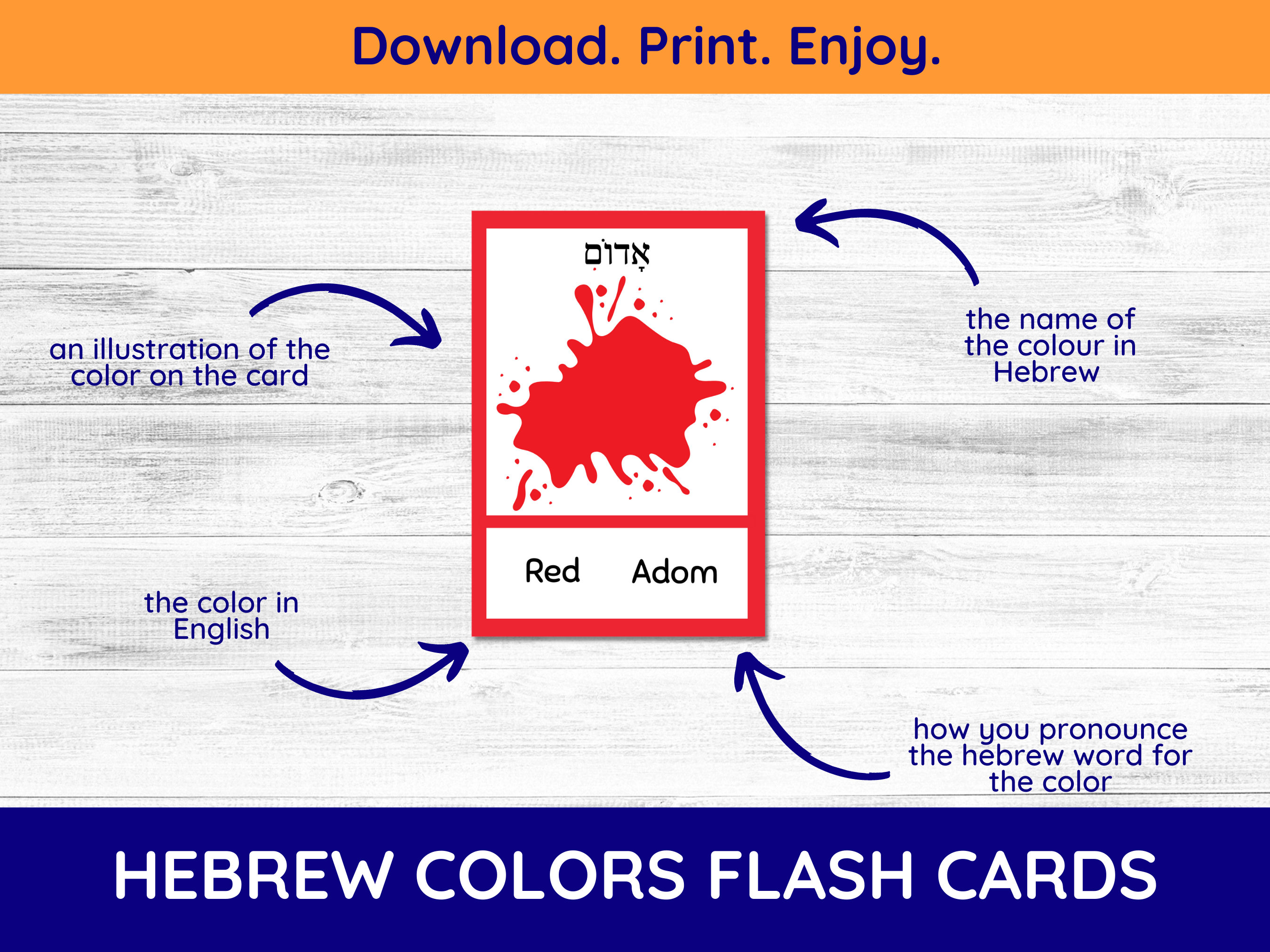 Hebrew Colors Flash Cards, Hebrew Flash Cards, Learn Your Colors in ...