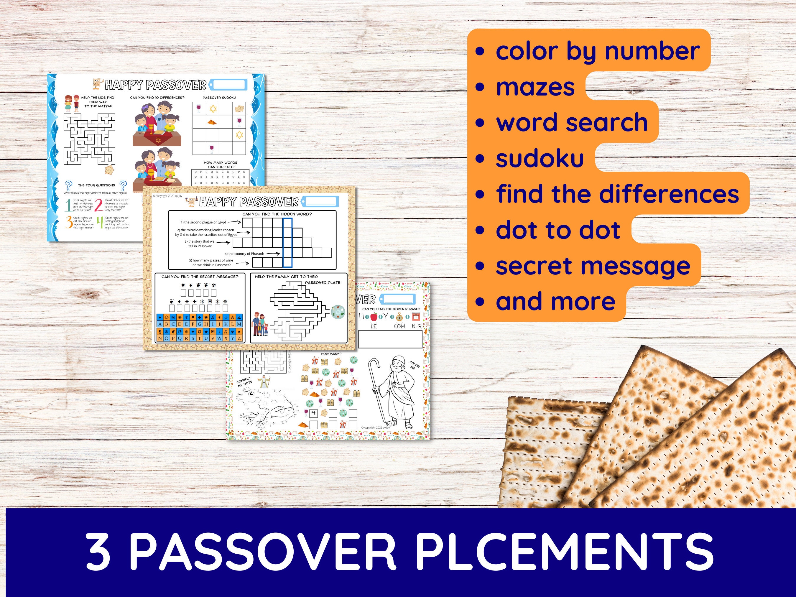 Printable Seder Placemats, Ages 6-9, Passover Activities, Passover ...