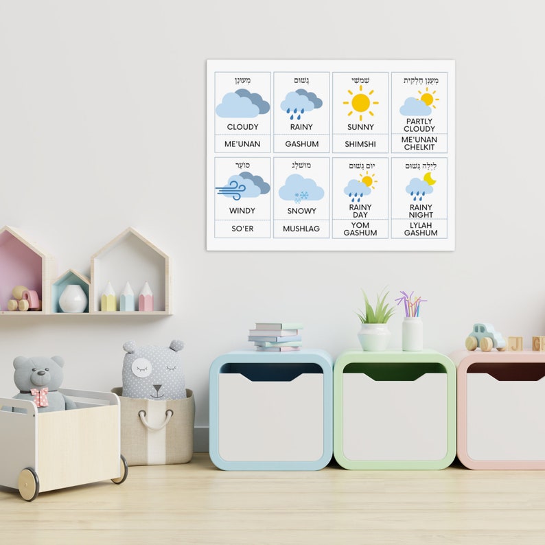 Hebrew Seasons Flash Cards Poster, Hebrew Flash Cards, Learn Your ...