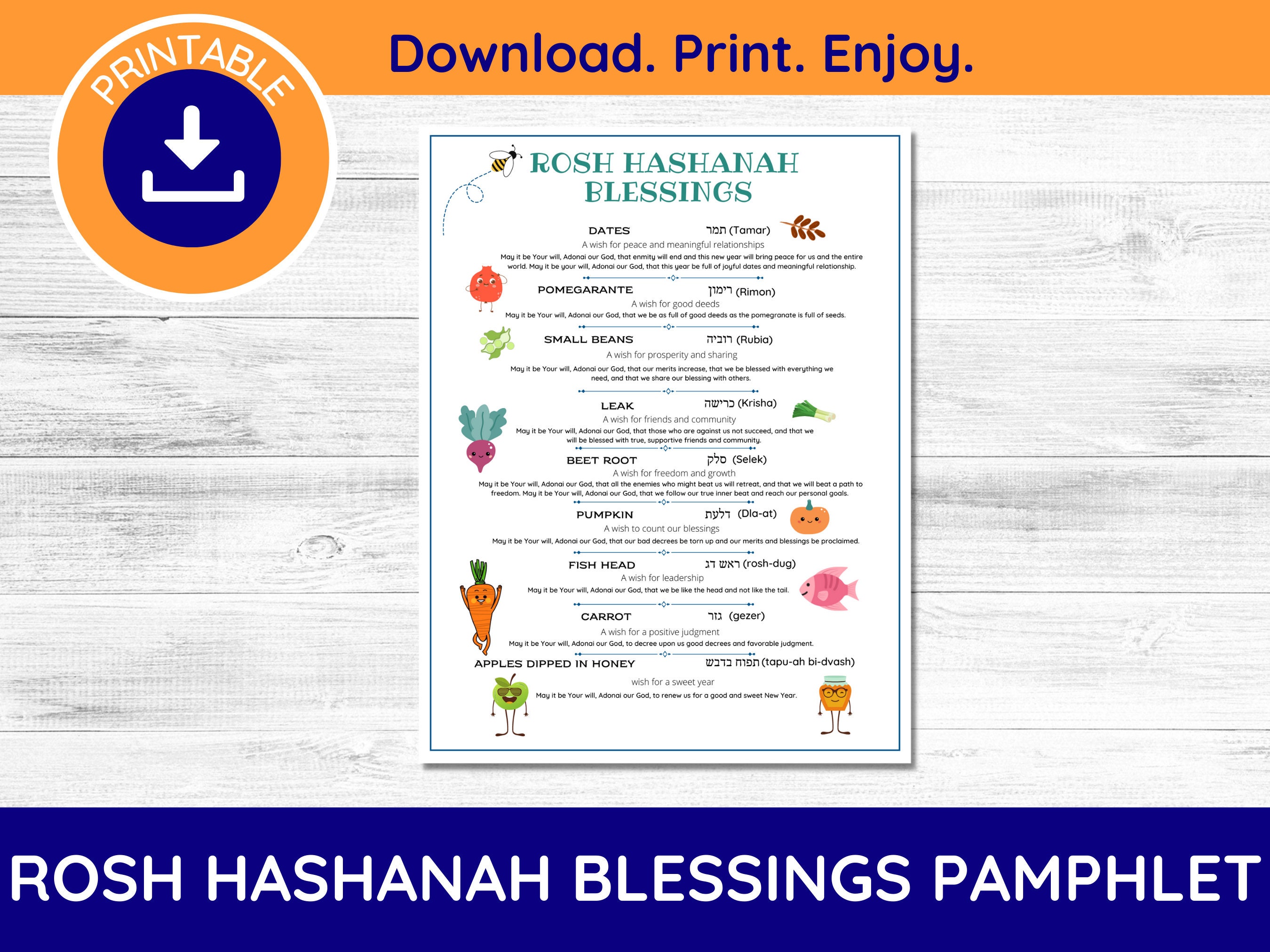 Printable Rosh Hashanah Blessings Pamphlet for Kids Rosh - Etsy