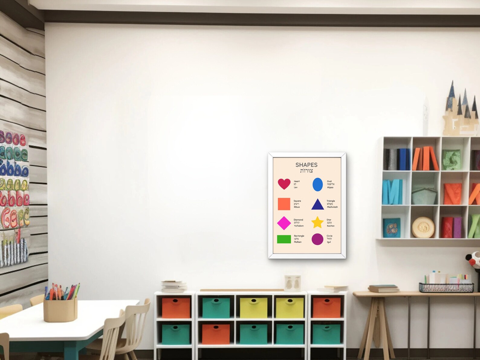 Printable Hebrew Shapes for Kids Jewish Kids Poster Jewish Kids Room ...