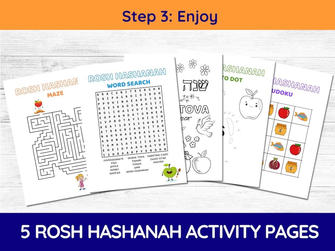 5 Printable Rosh Hashanah Activity Pages for Kids Rosh - Etsy
