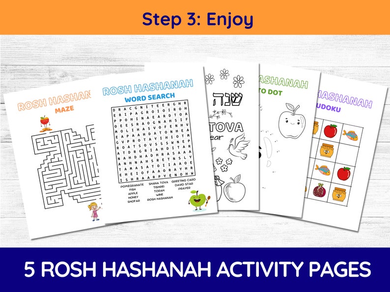 5 Printable Rosh Hashanah Activity Pages for Kids Rosh - Etsy