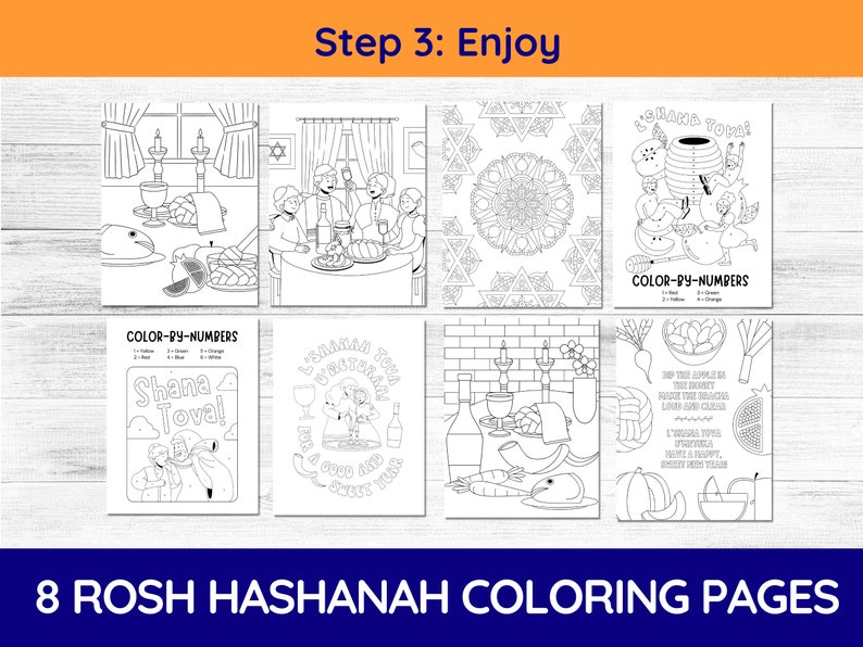8 Printable Rosh Hashanah Coloring Pages for Kids Rosh - Etsy