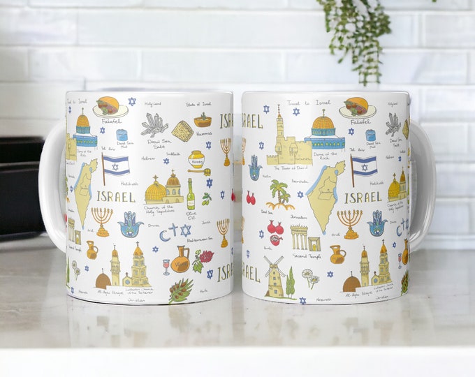 Star of David Pattern Blue and Gold Ceramic Mug 11oz Hebrew Coffee Mug ...