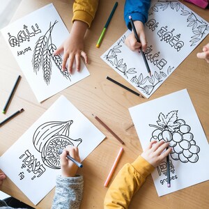 Printable Tu Bishvat 7 Species Coloring Pages Jewish Kids Activity ...