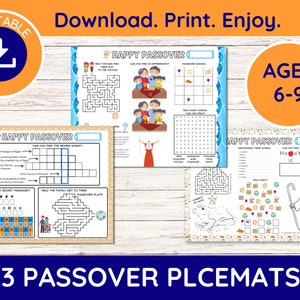 Printable Seder Placemats, Ages 6-9, Passover Activities, Passover ...
