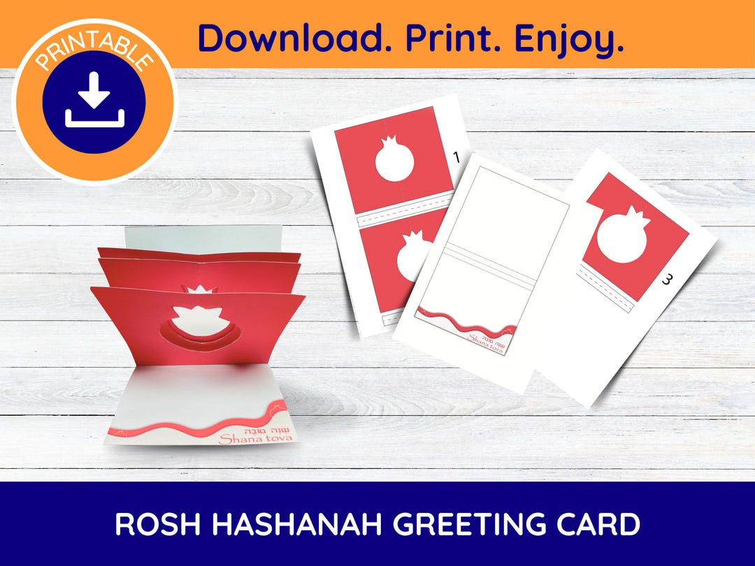 Printable Rosh Hashanah Pomegranate Greeting Card, Printable Rosh ...