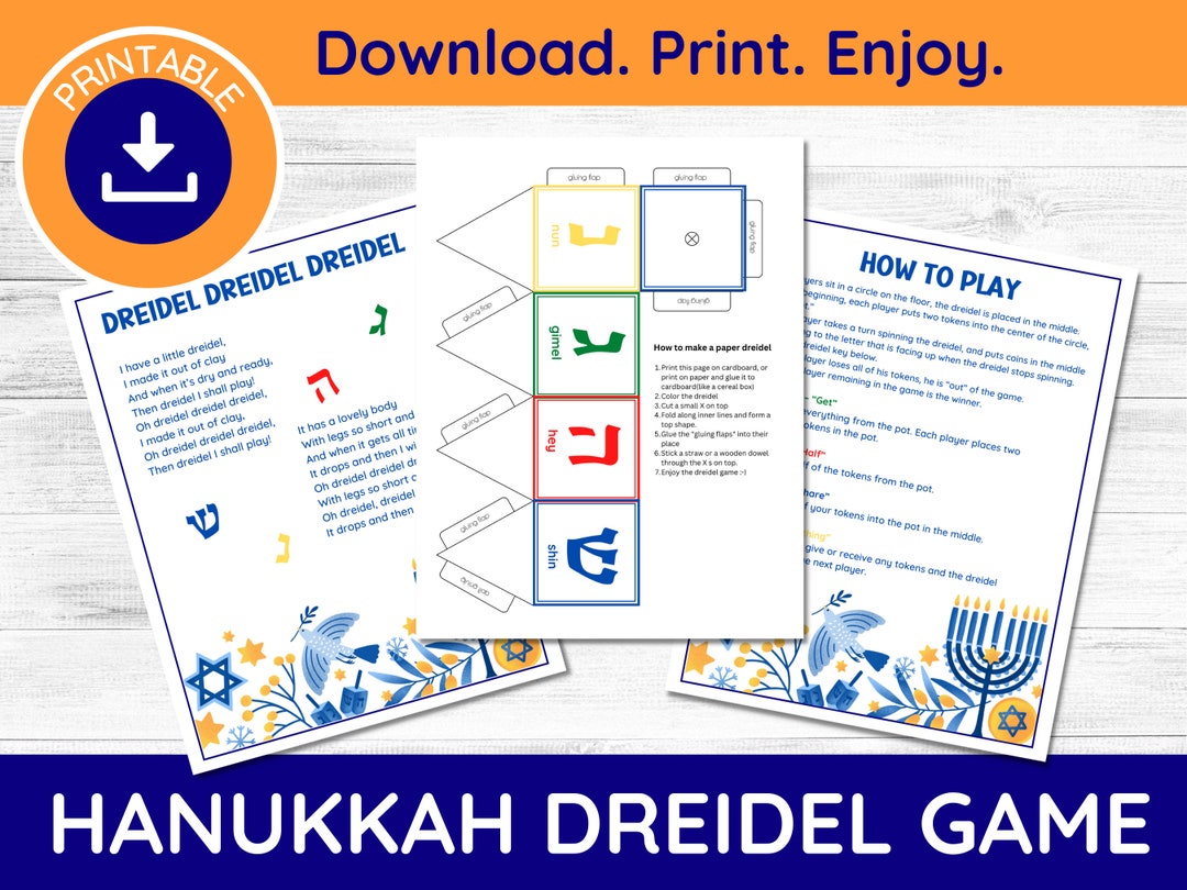 Printable DIY Hanukkah Dreidel Game, Dreidel Craft, Chanukah Activities ...