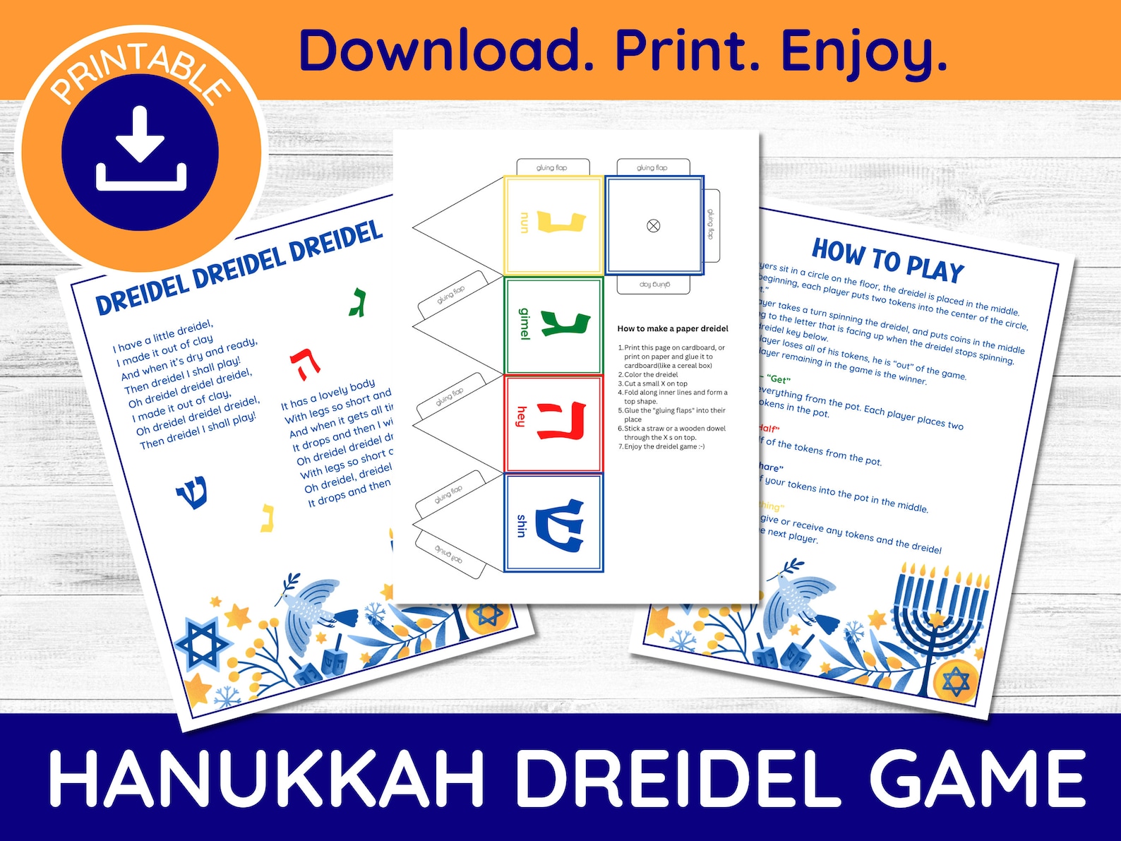 Printable DIY Hanukkah Dreidel Game, Dreidel Craft, Chanukah Activities ...