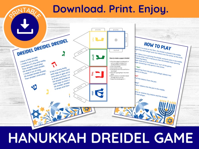 Printable DIY Hanukkah Dreidel Game, Dreidel Craft, Chanukah Activities ...
