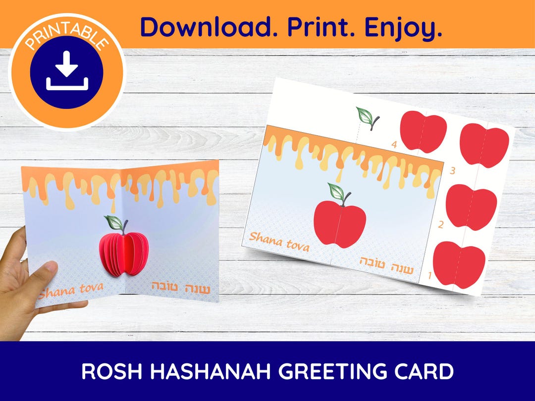 Printable Rosh Hashanah Apple Greeting Card, Printable Rosh Hashanah ...