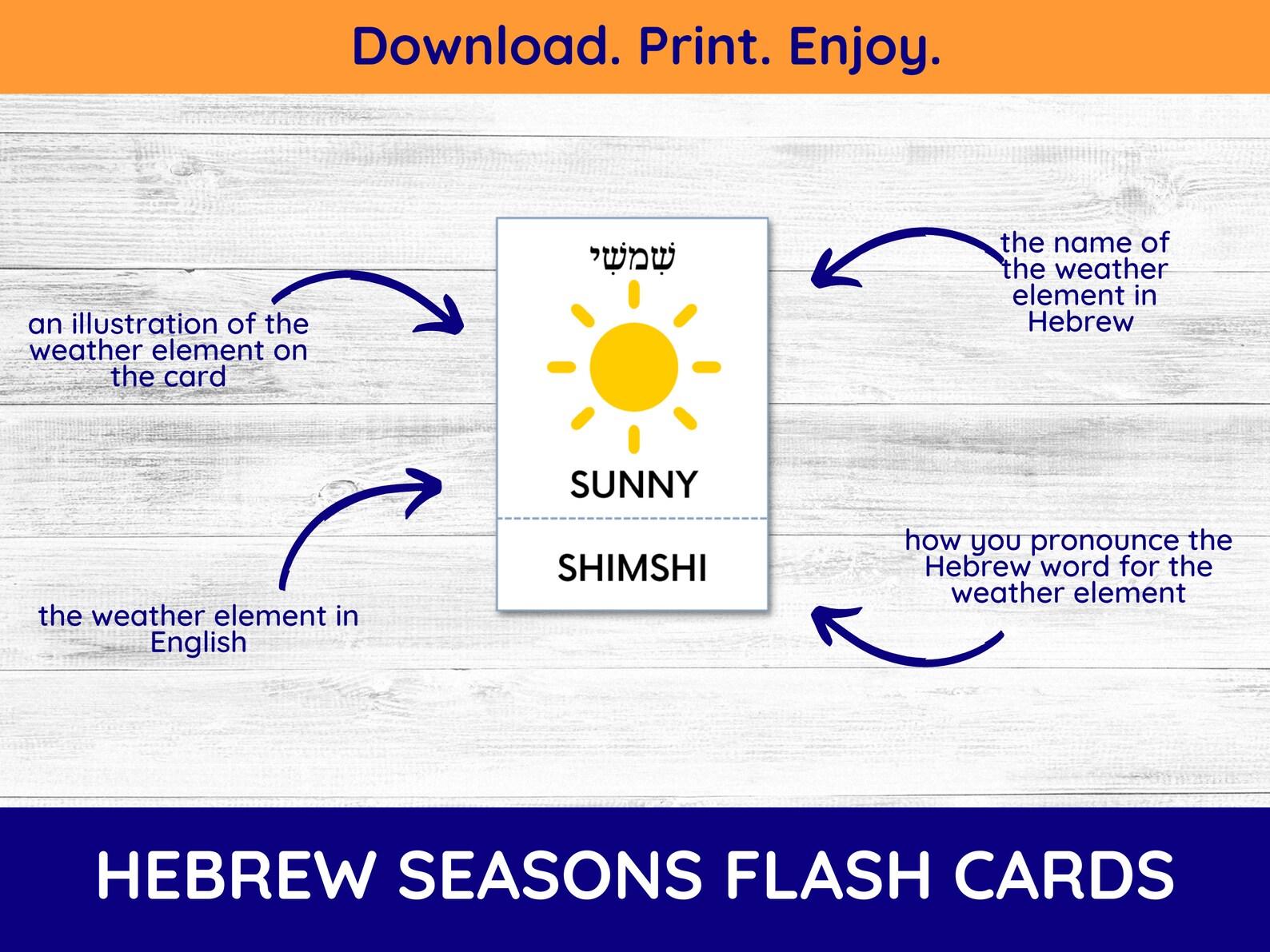 Hebrew Seasons Flash Cards, Hebrew Flash Cards, Learn Your Seasons in ...