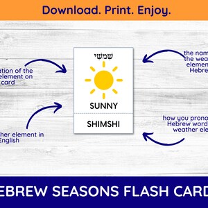 Hebrew Seasons Flash Cards Hebrew Flash Cards Learn Your Seasons in ...