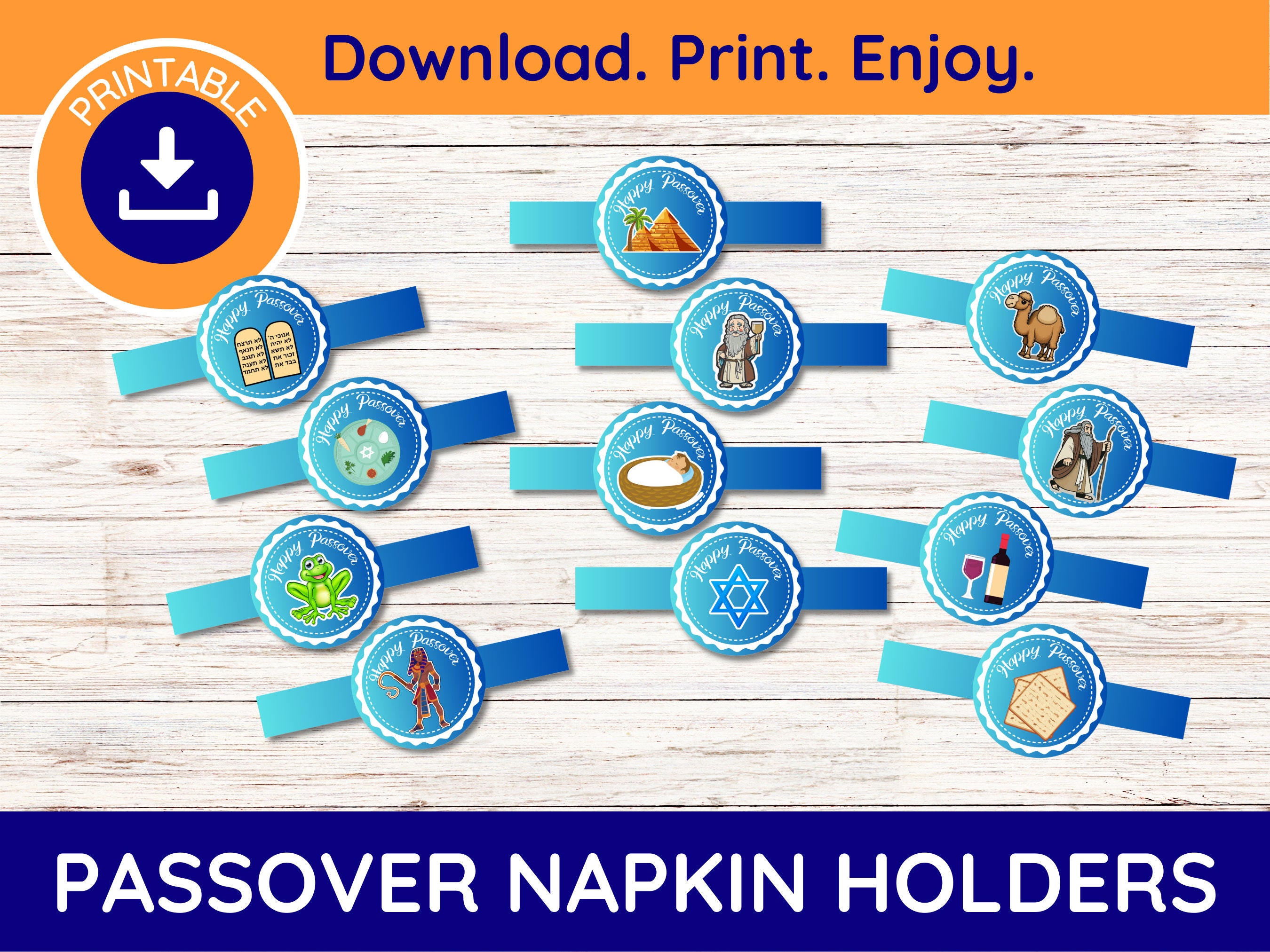 Printable Passover Napkin Holders With Passover Symbols, Passover Table ...