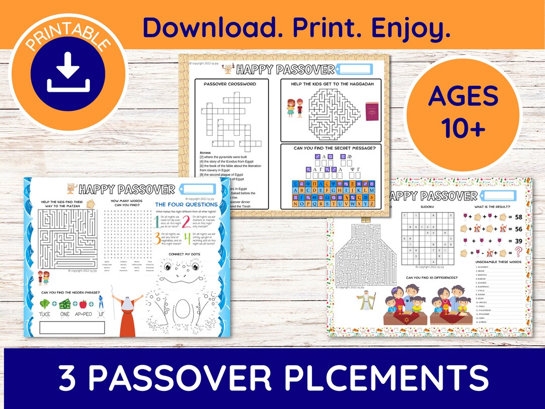 Printable Placemats, Ages 10 and Up, Passover Activities, Passover ...