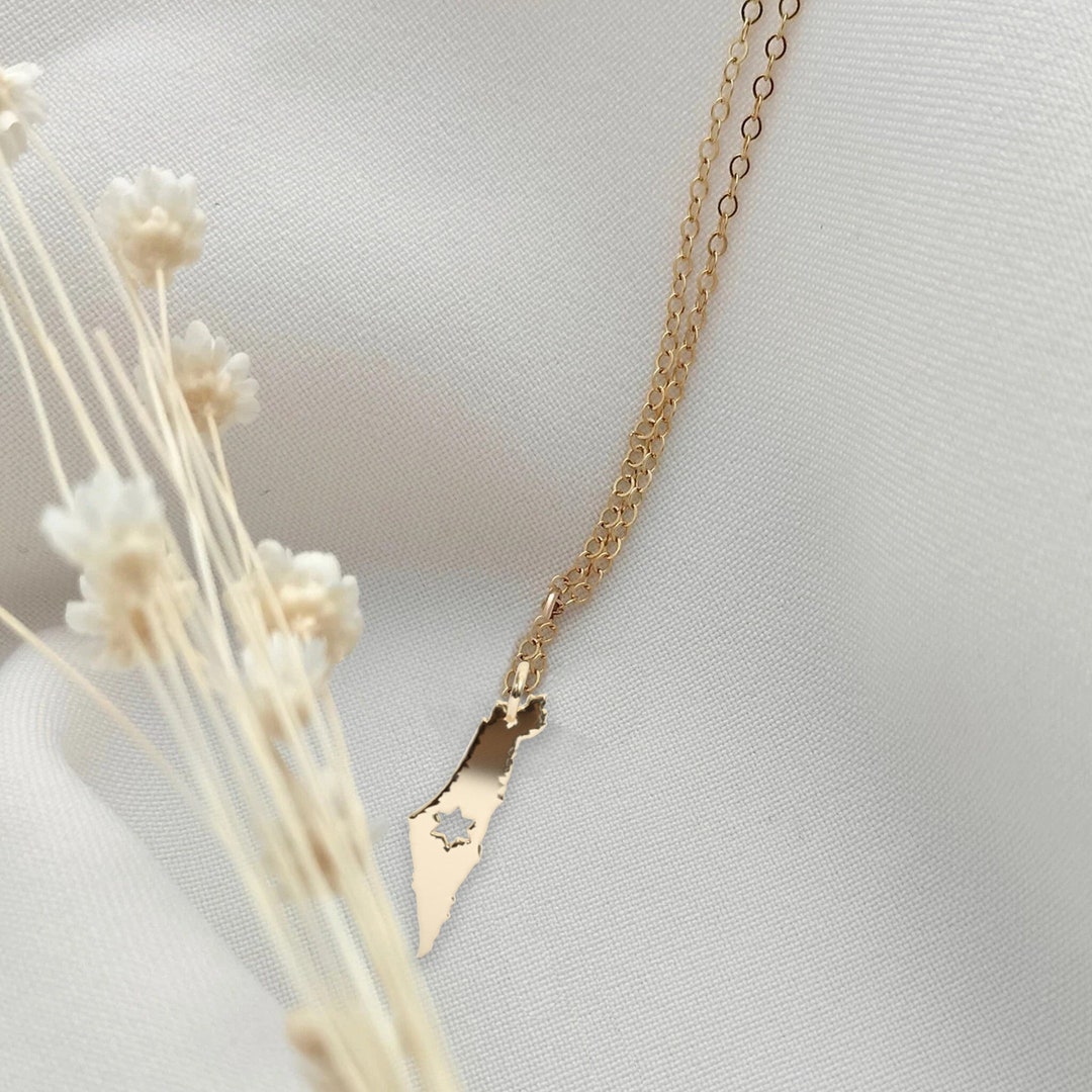 Gold Plated Brass Israel Map Necklace Israeli Map Jewelry Holy Land Map ...