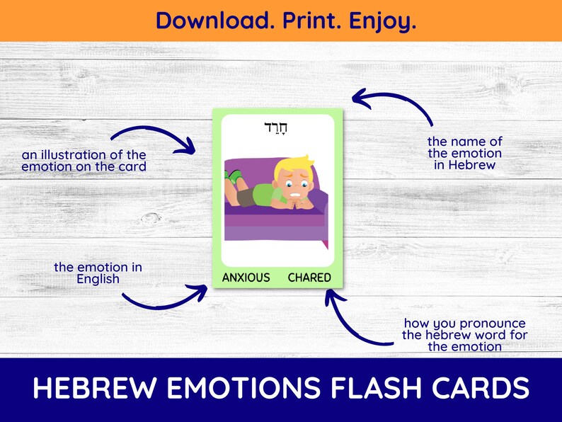 Hebrew Emotions Flash Cards, Hebrew Flash Cards, Learn Emotions in ...