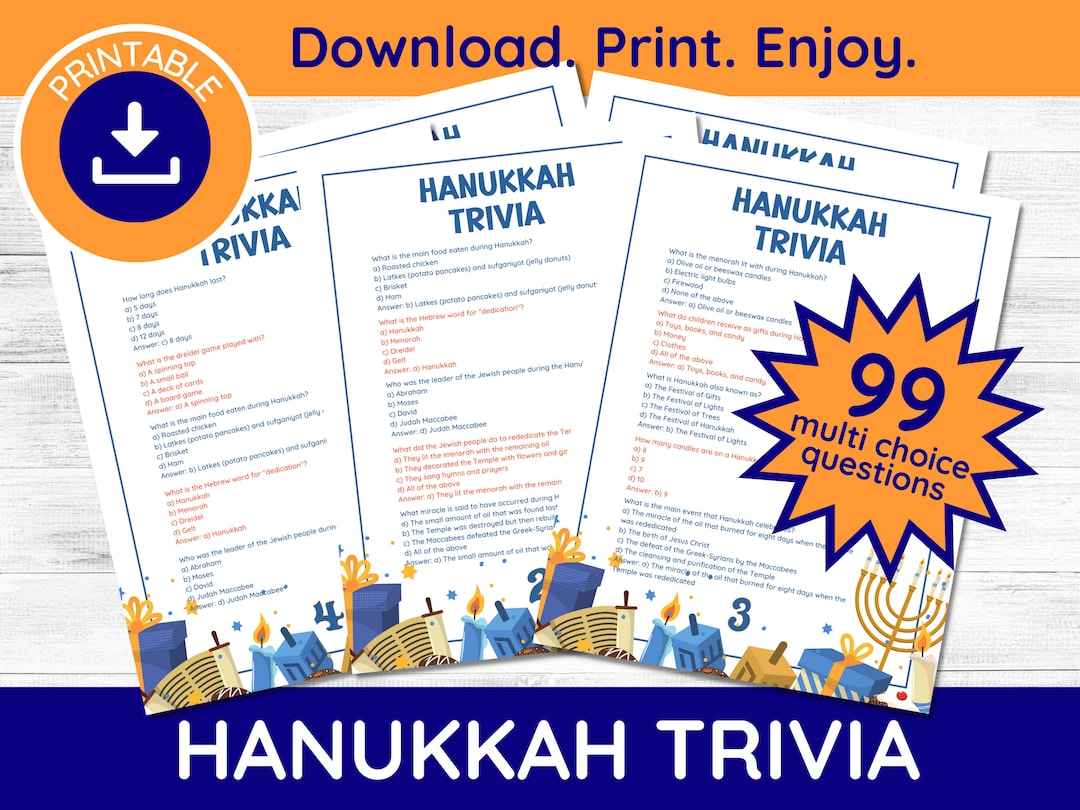 Printable Hanukkah Trivia, 99 Trivia Hanukkah Questions, Chanukah ...
