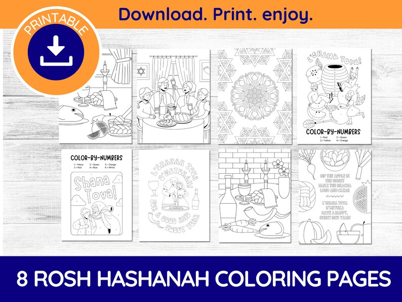 8 Printable Rosh Hashanah Coloring Pages for Kids Rosh - Etsy