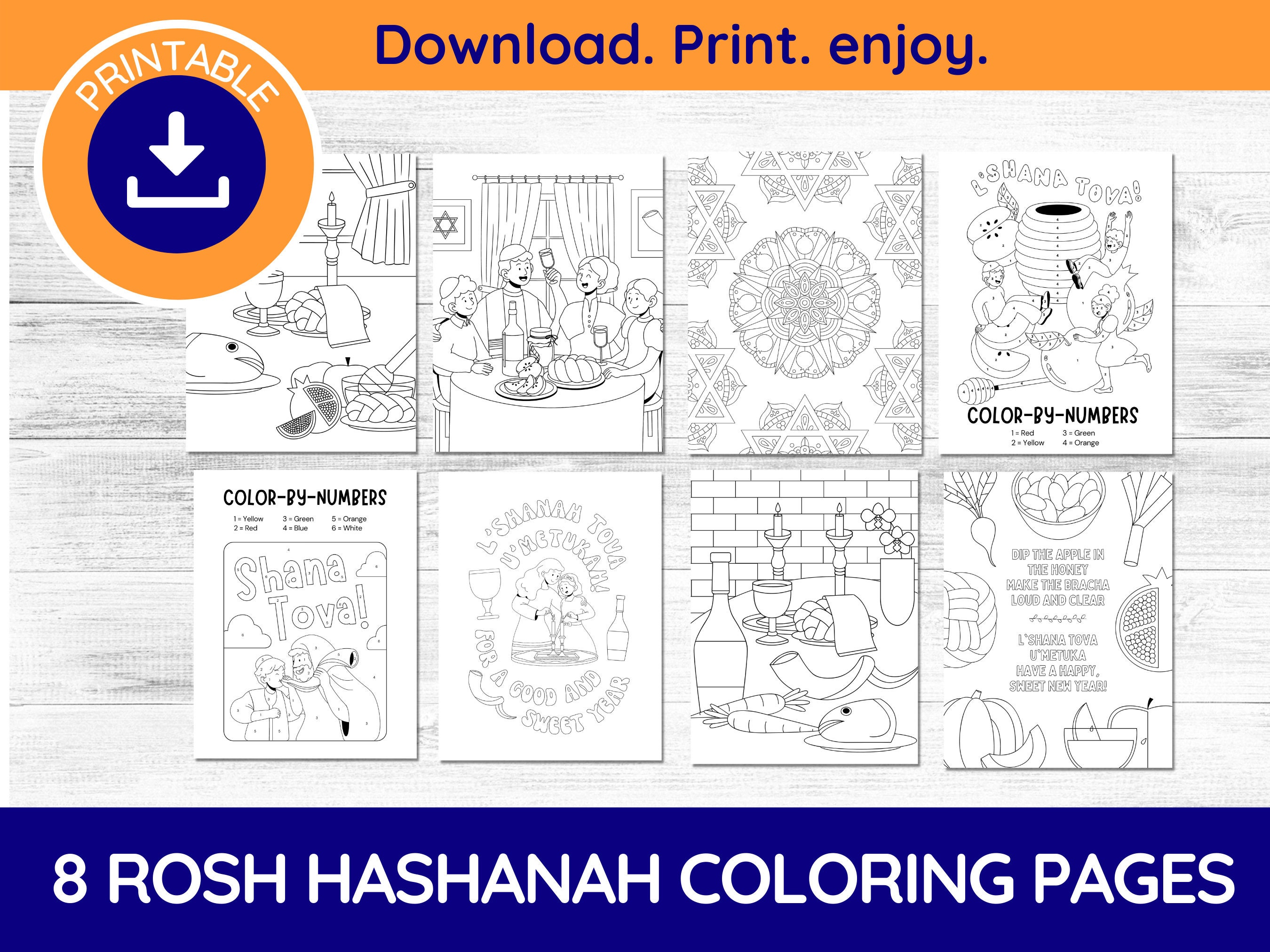 8 Printable Rosh Hashanah Coloring Pages for Kids, Rosh Hashanah ...