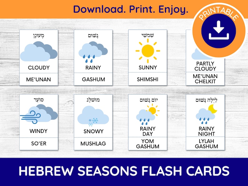 Hebrew Seasons Flash Cards Hebrew Flash Cards Learn Your Seasons in ...