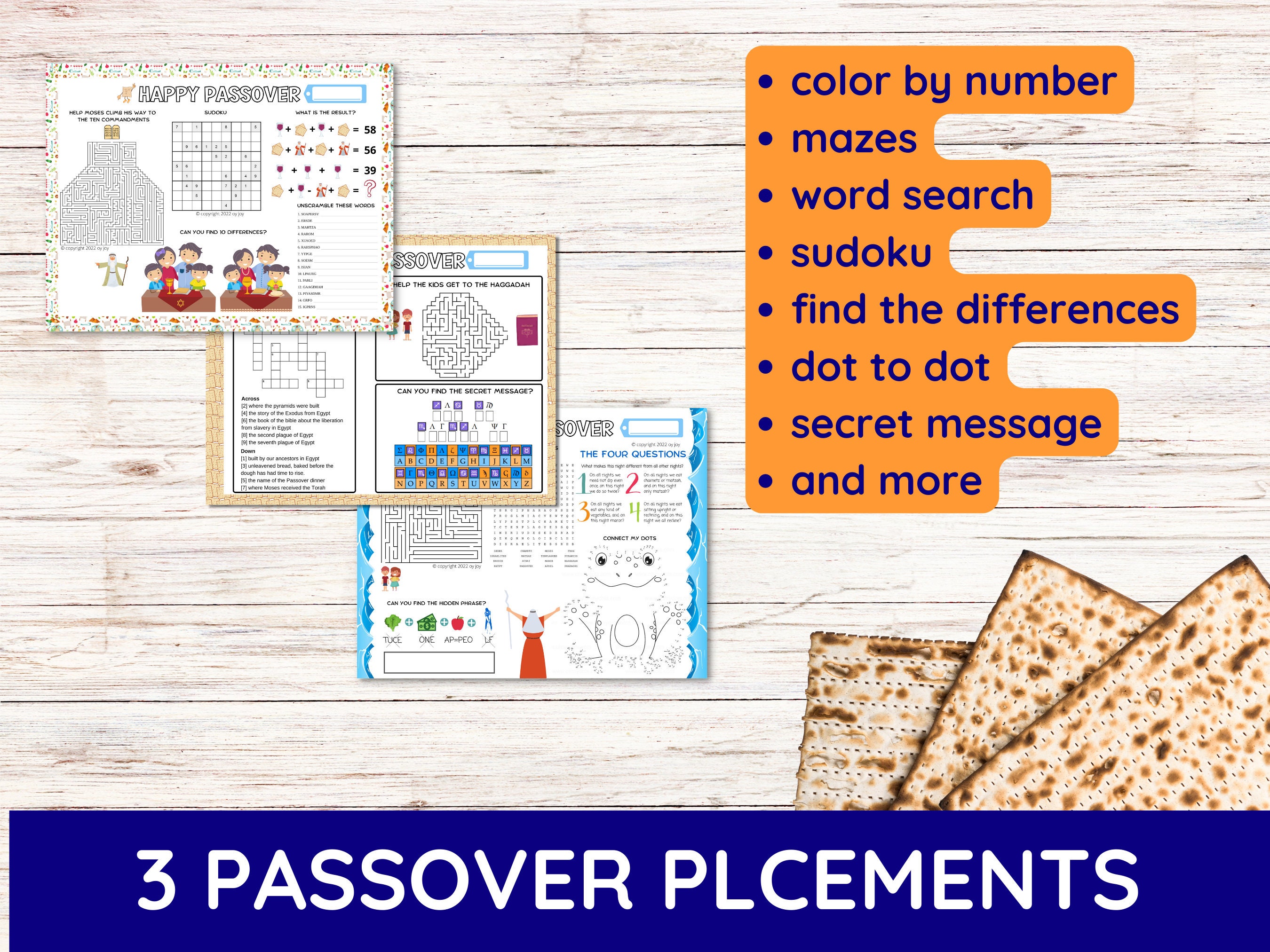 Printable Placemats, Ages 10 and Up, Passover Activities, Passover ...
