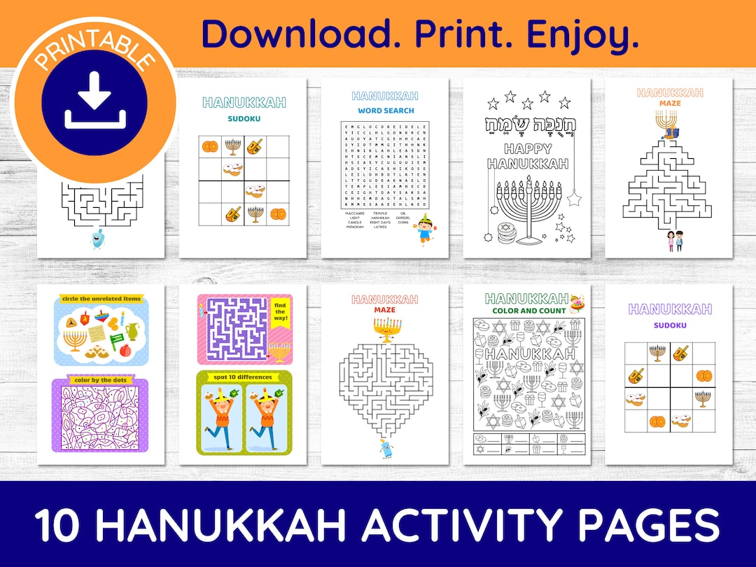 10 Printable Hanukkah Activity Pages, Chanukah Activities, Hanukkah for ...