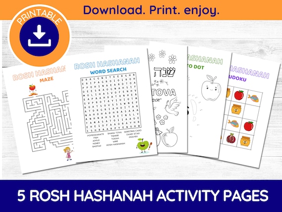 5 Printable Rosh Hashanah Activity Pages for Kids Rosh - Etsy