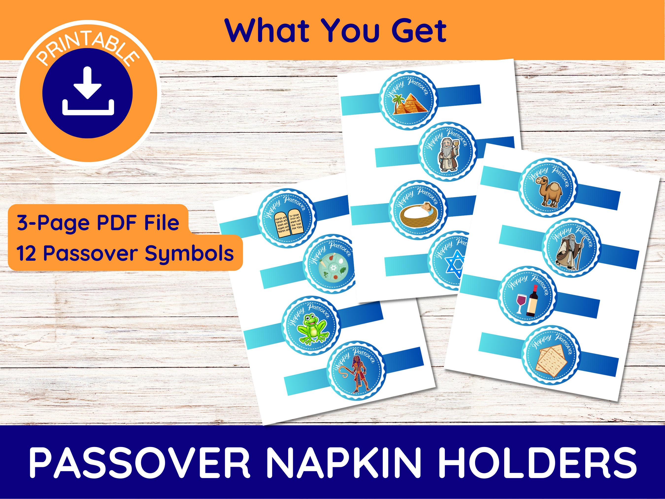 Printable Passover Napkin Holders With Passover Symbols, Passover Table ...