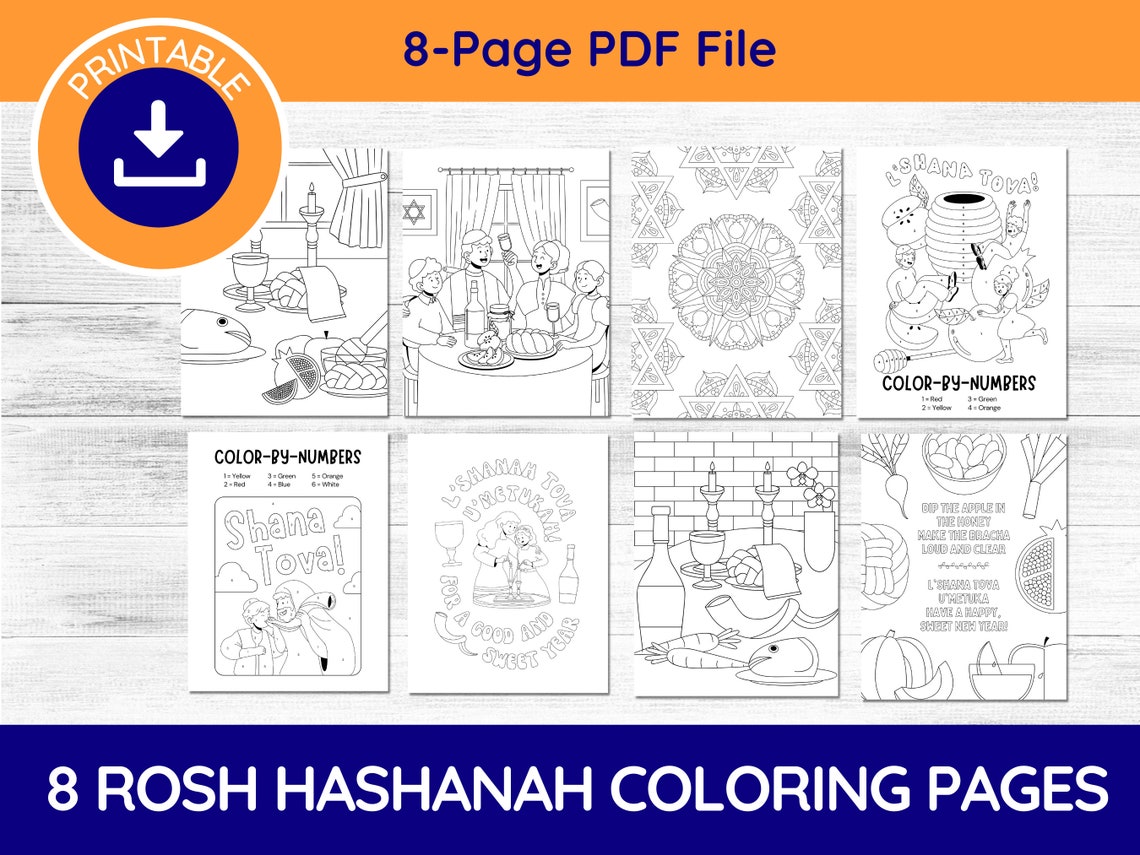 8 Printable Rosh Hashanah Coloring Pages for Kids, Rosh Hashanah ...