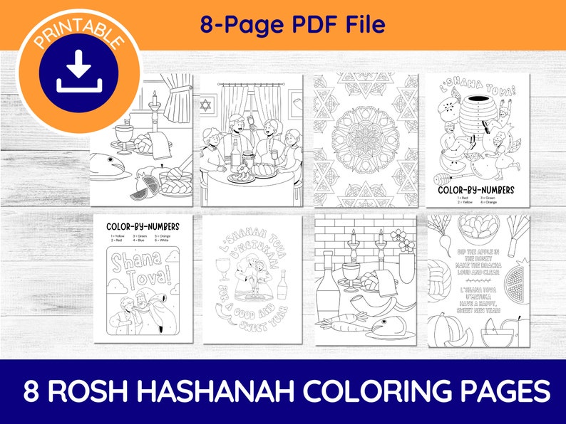 8 Printable Rosh Hashanah Coloring Pages for Kids, Rosh Hashanah ...