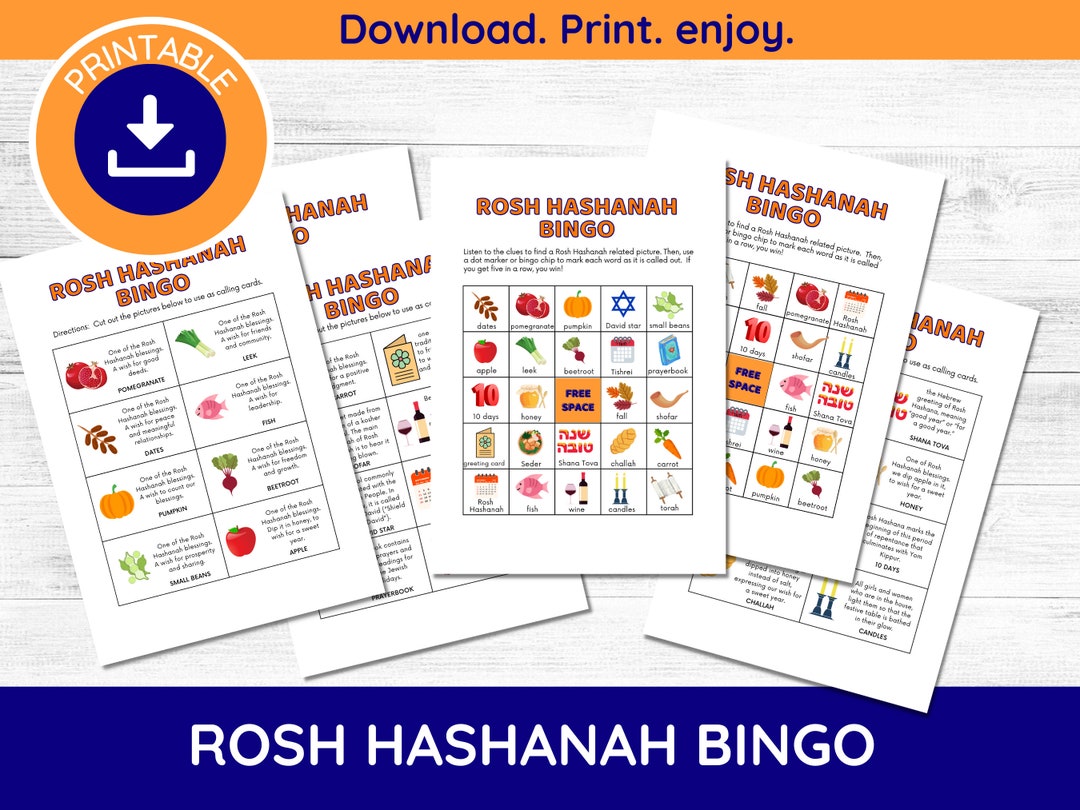 Printable Rosh Hashanah Bingo Game 10 Players Printable Rosh Hashanah ...