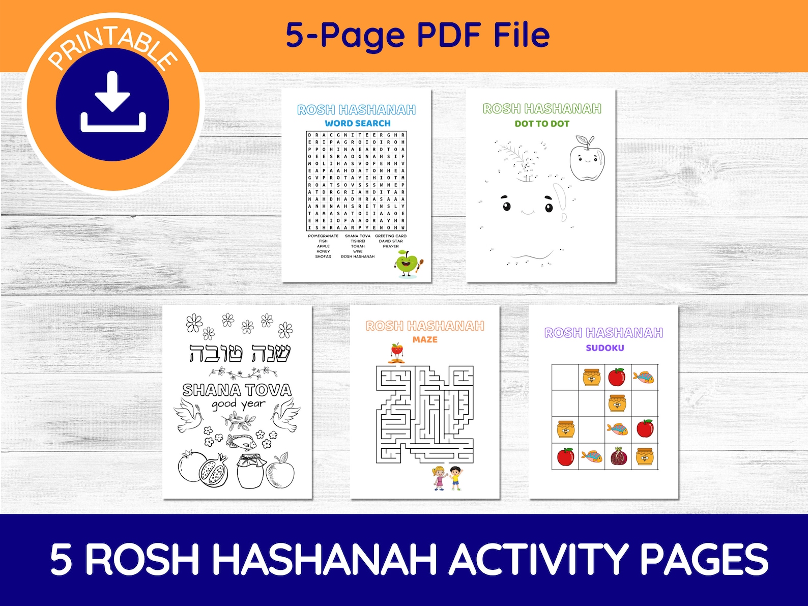 5 Printable Rosh Hashanah Activity Pages for Kids Rosh - Etsy