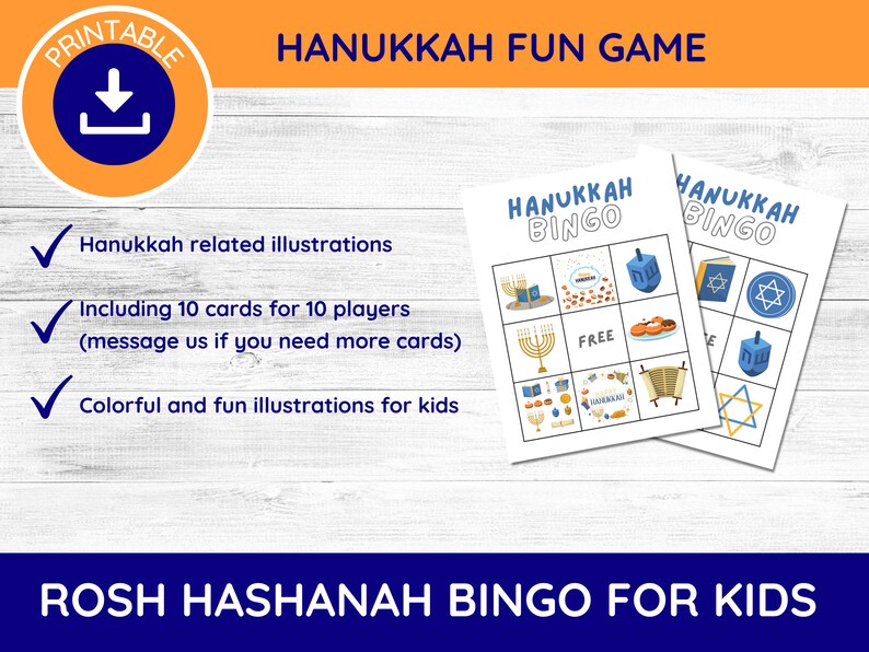 Printable Hanukkah Bingo for Kids 10 Players Hanukkah Games - Etsy