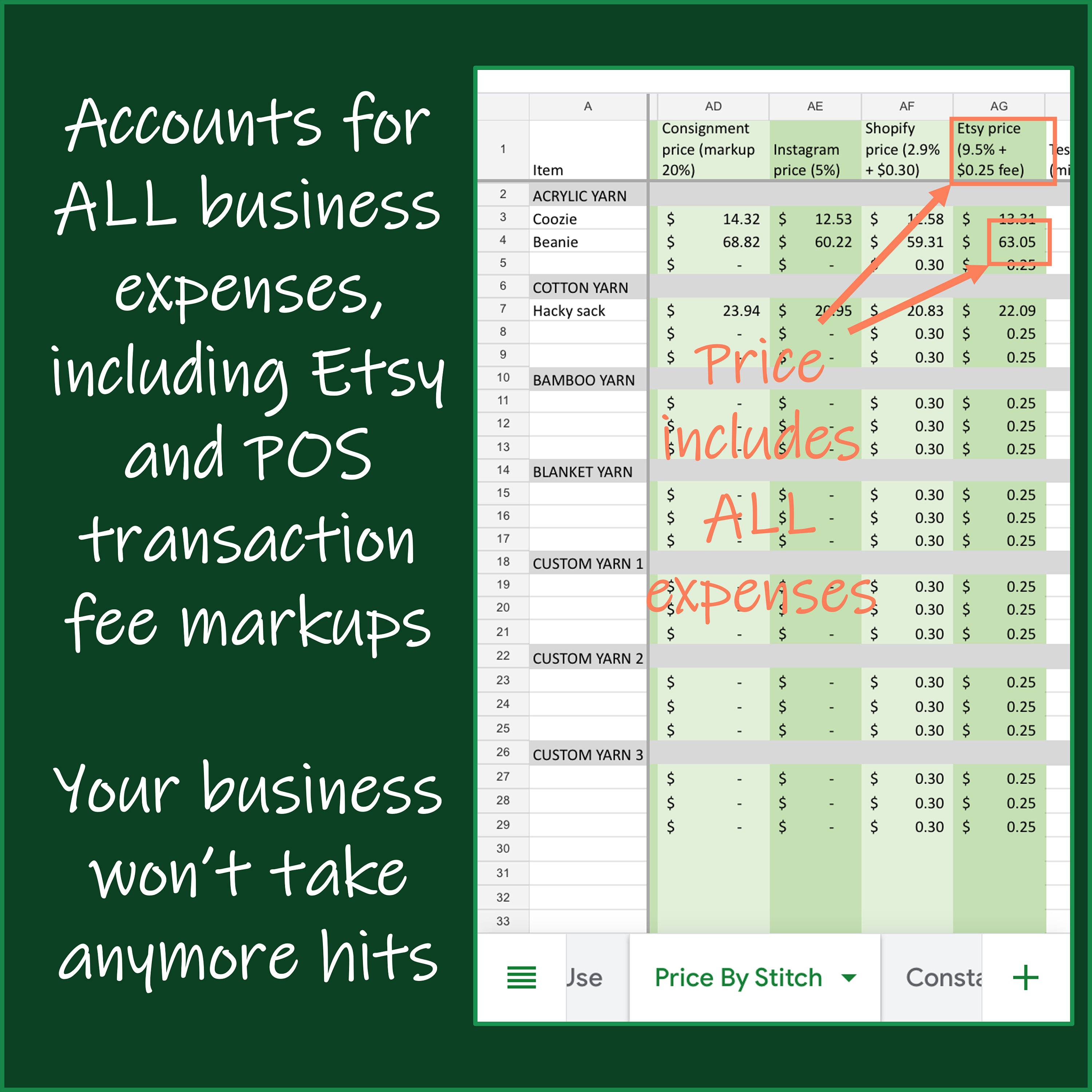 Crochet Pricing Calculator Spreadsheet - Labor, Materials & Fees ...
