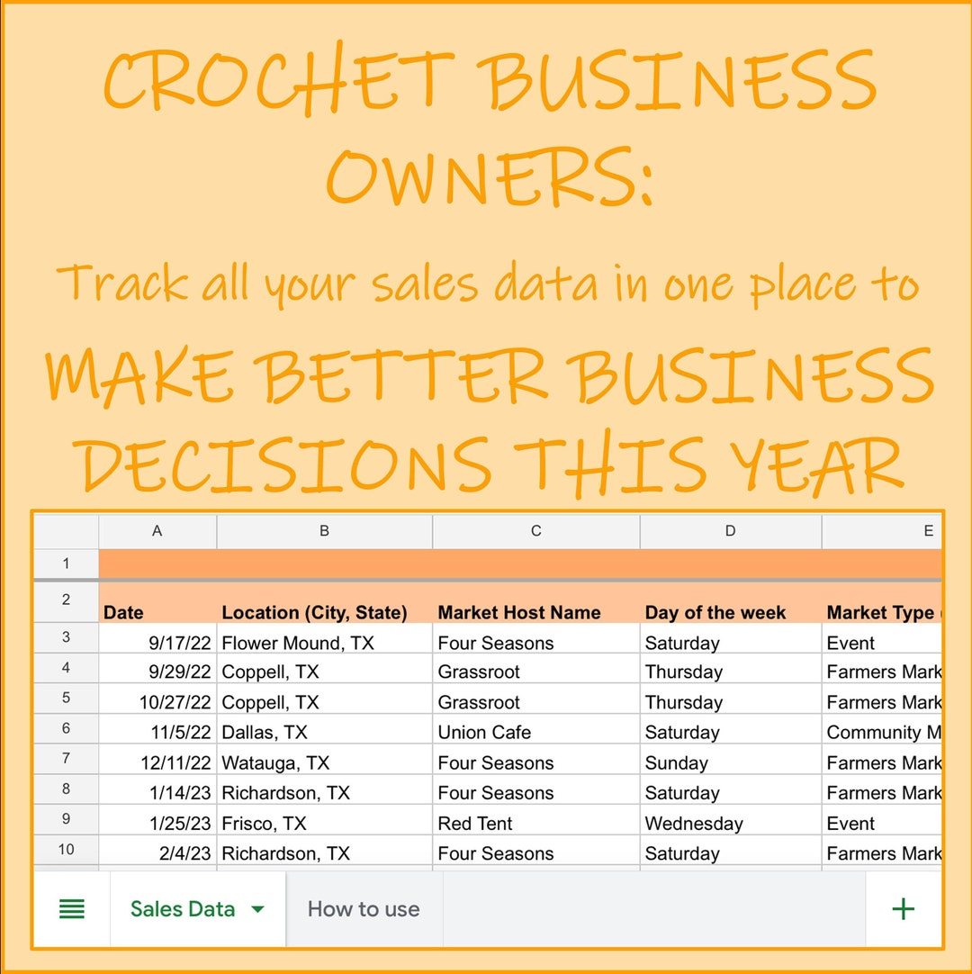 Crochet Market Sales Tracker Spreadsheet - Etsy