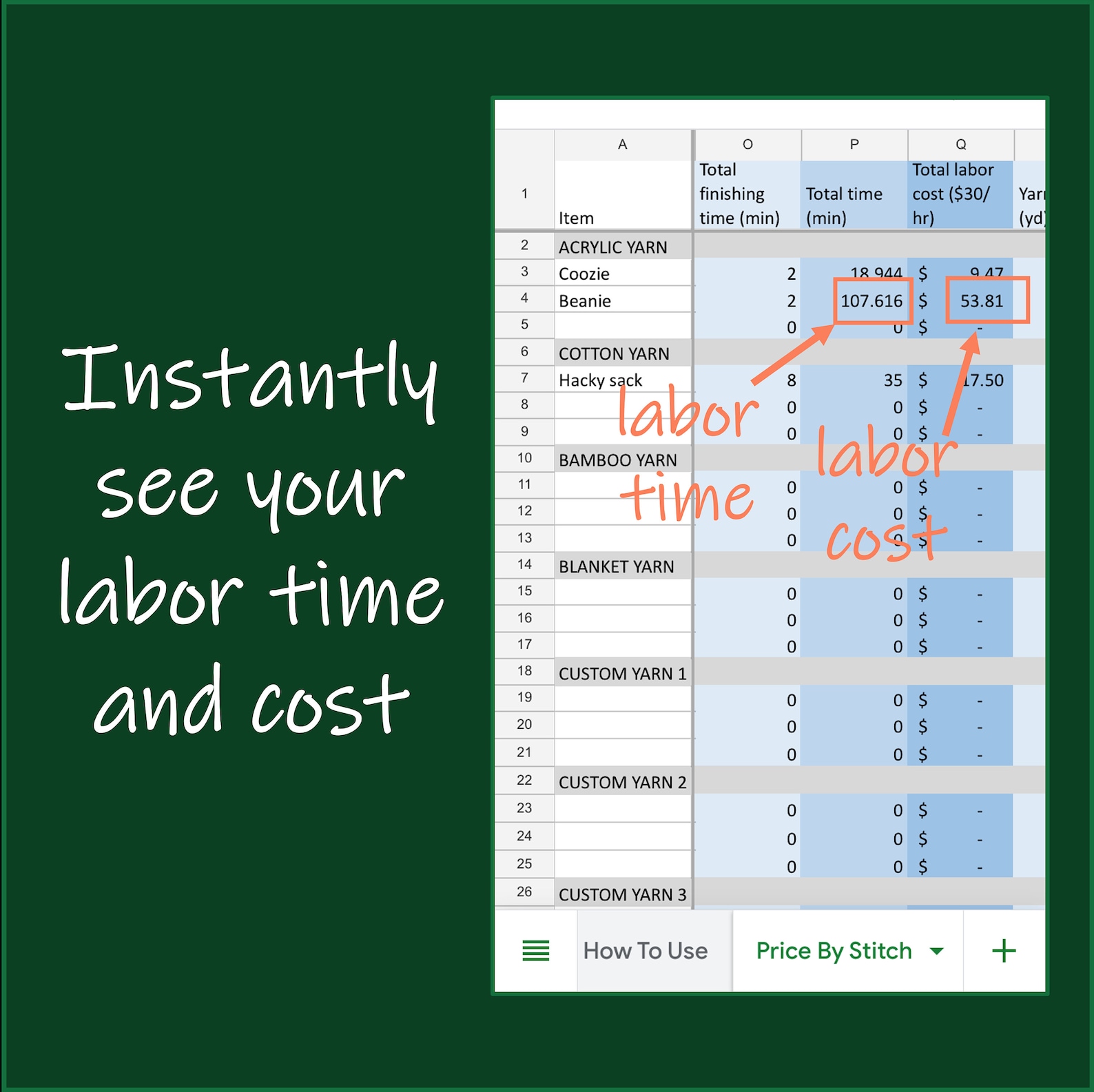 Crochet Pricing Calculator Spreadsheet - Labor, Materials & Fees ...