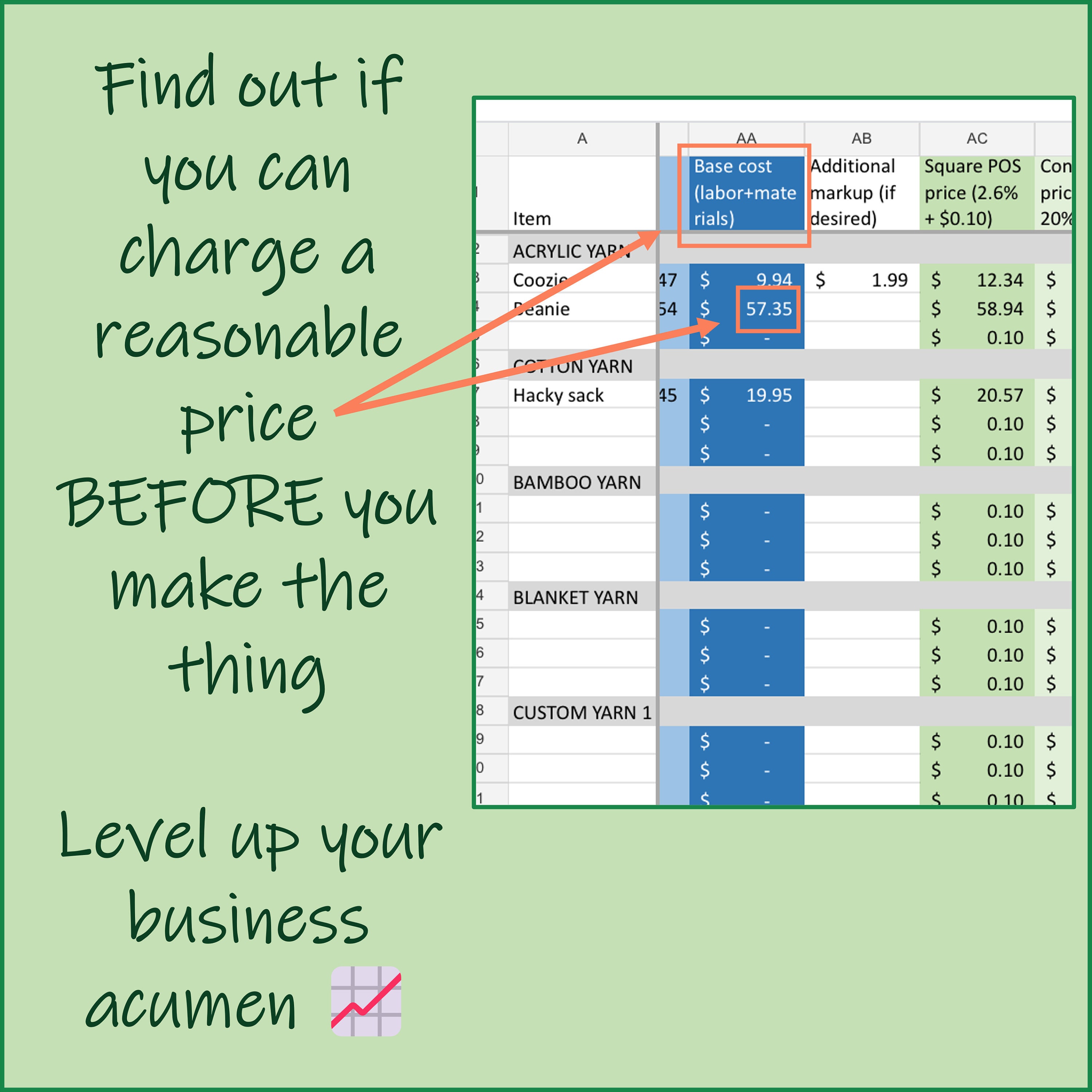 Crochet Pricing Calculator Spreadsheet - Labor, Materials & Fees ...