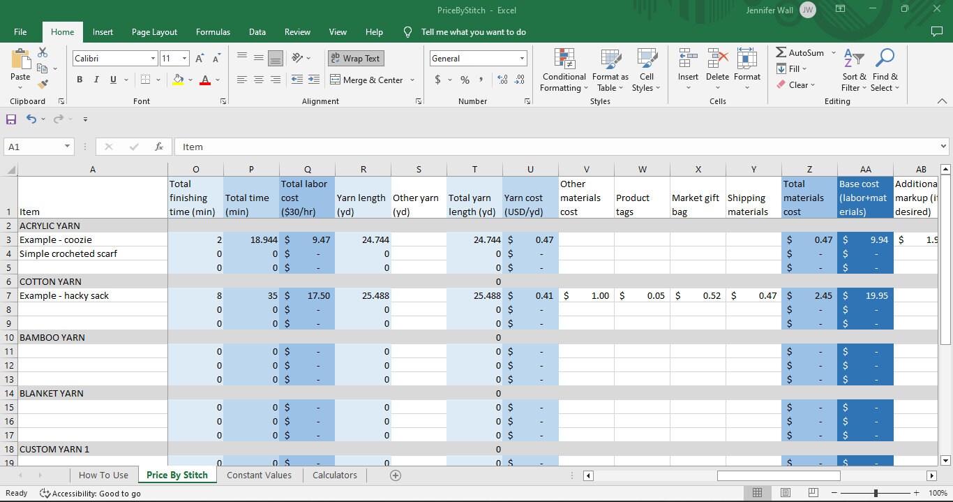 Pricing Spreadsheet for Crochet Artists Formulas to - Etsy