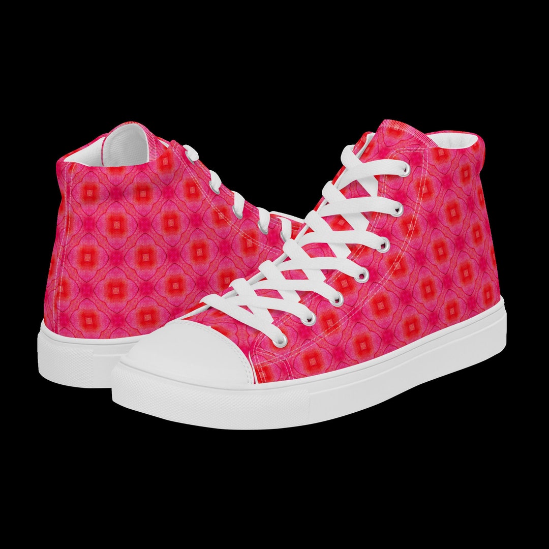 Pink and Orange Groovy Geometric Repeating Pattern Womens High Top ...
