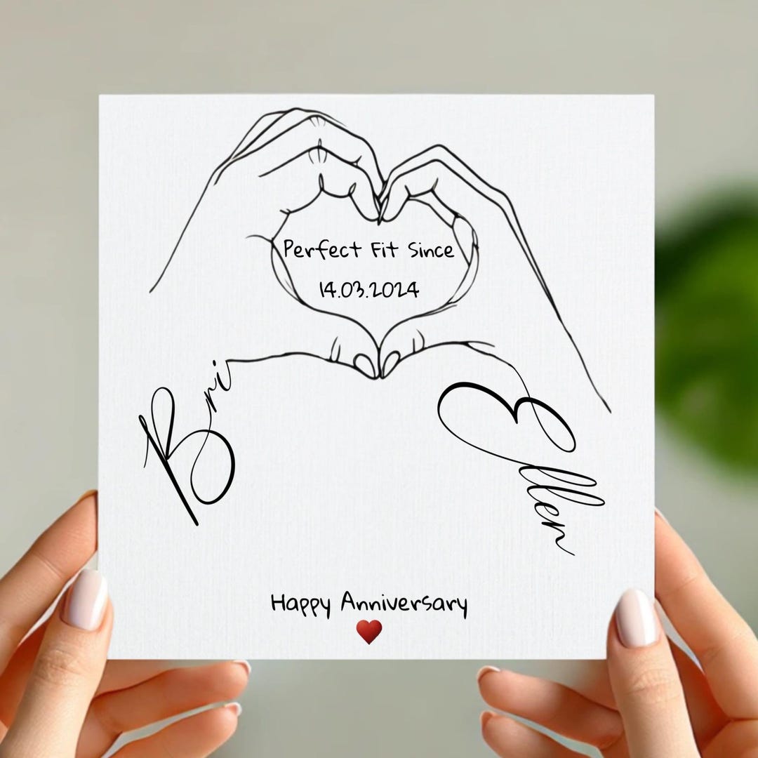 Personalised Hand Heart Outline Card - Perfect Fit Since [date] Design ...