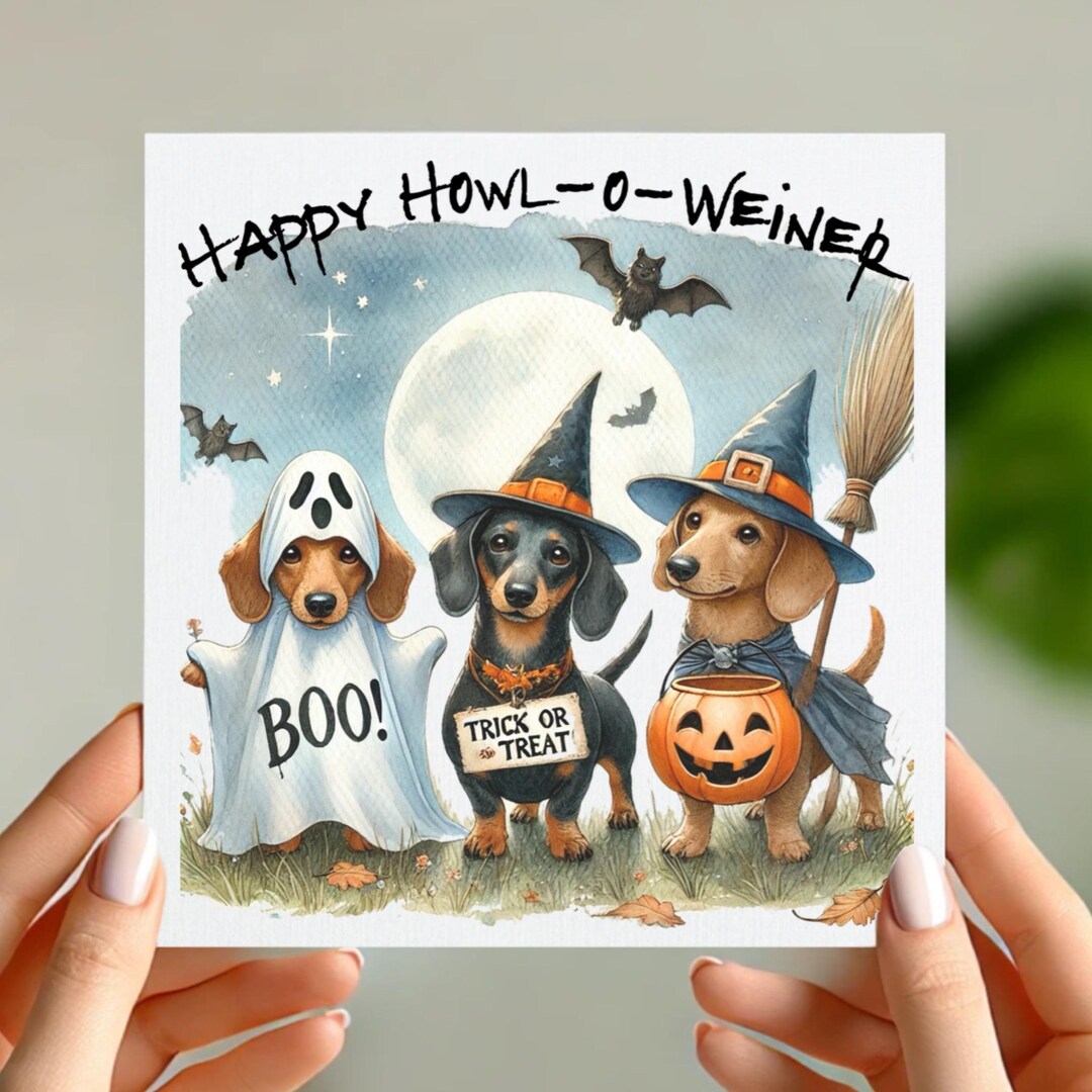 Happy Howl-o-weiner Halloween Card Cute Dachshund Dog Design Funny ...