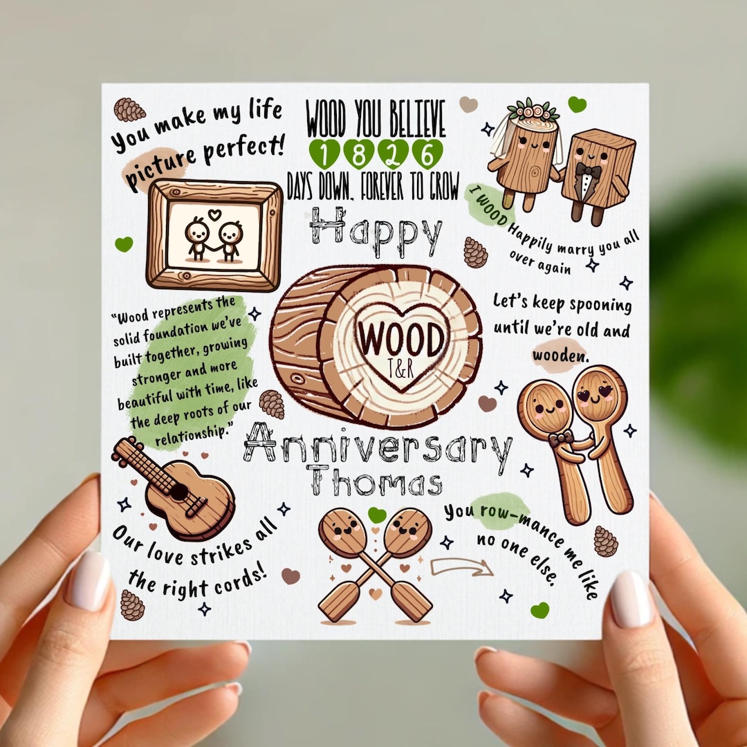 Personalised 5th Wood Anniversary Card- Funny Wood Wedding Gift for ...