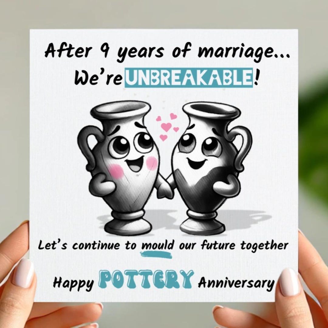 9th Anniversary Pottery Card - Unbreakable Love - Etsy