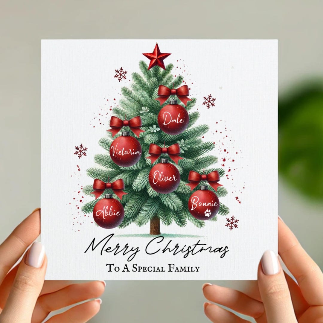 Personalised Christmas Tree Card – Custom Family Names – Merry ...